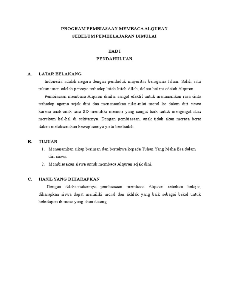 Program Pembiasaan Membaca Alquran | PDF Program Pembiasaan Membaca Alquran | PDF