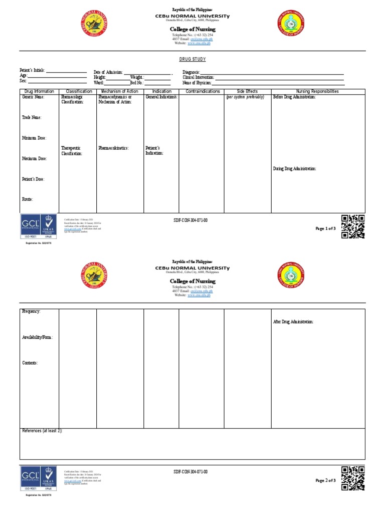 CNU College of Nursing Drug Study Guide | PDF | Pharmacology | Chemistry