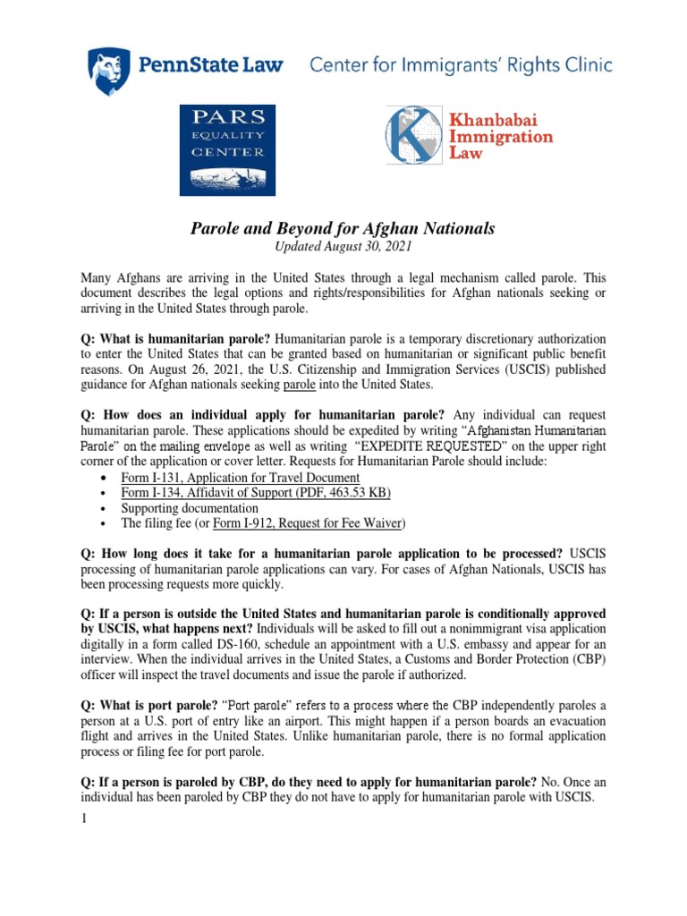 Afghan Humanitarian Parole Guide | PDF | United States Citizenship And ...