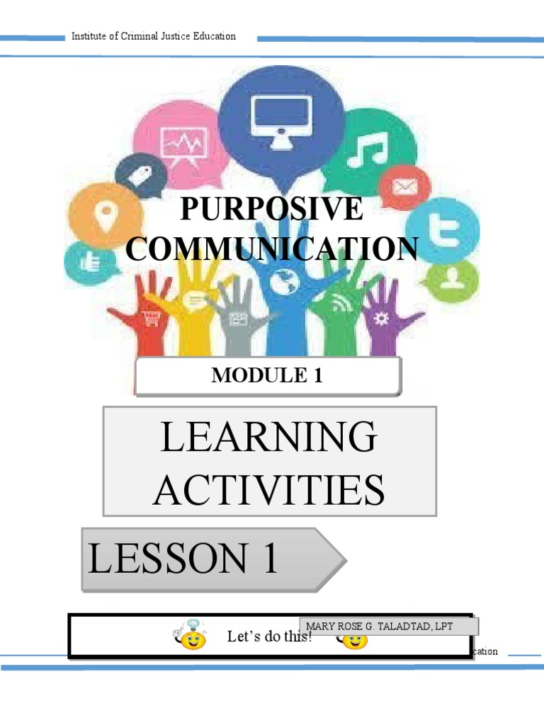 Purposive Communication: Learning Activities Lesson 1 | Download Free ...