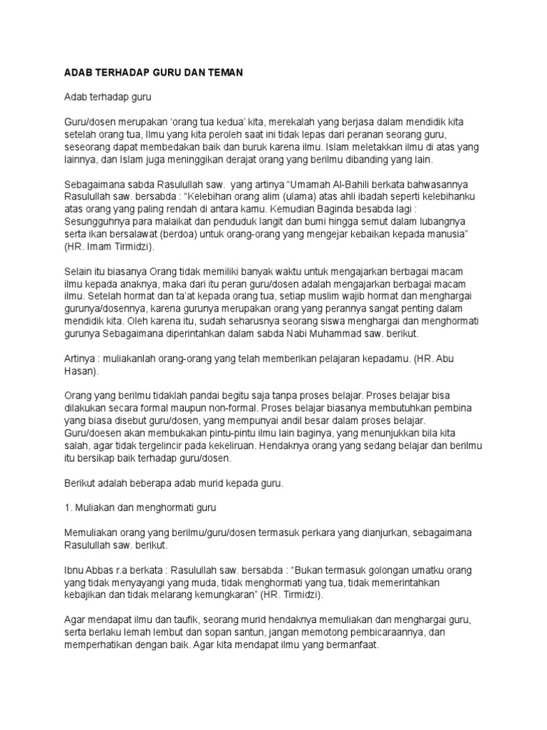 Adab Terhadap Guru Dan Teman | PDF