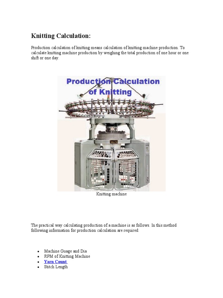 Knitting Calculation:: Yarn Count | PDF | Gauge (Knitting) | Knitting