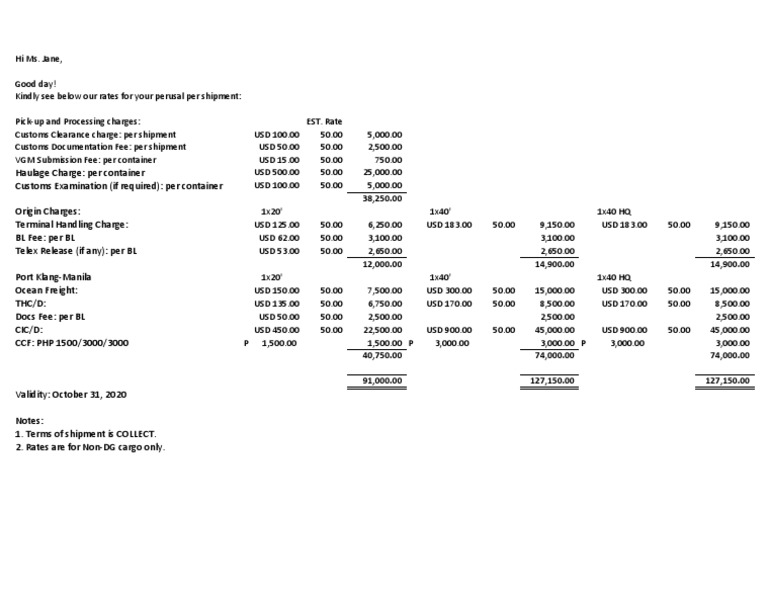 Evergreen Local Charges and Rates | PDF | Cargo | Supply Chain Management