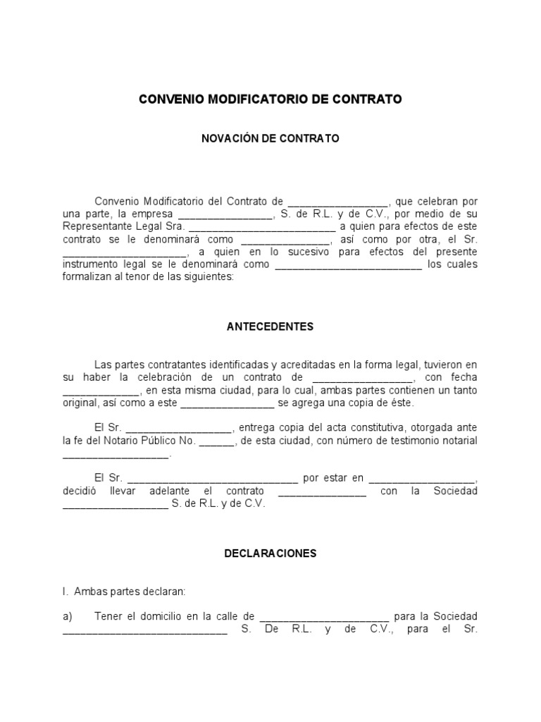 Convenio Modificatorio de Contrato Novación de Contrato | PDF ...