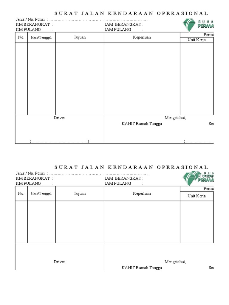 Form Surat Jalan Kendaraan | PDF
