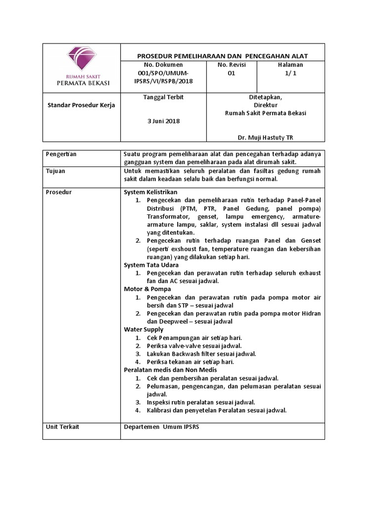 Sop-Facility Alat | PDF