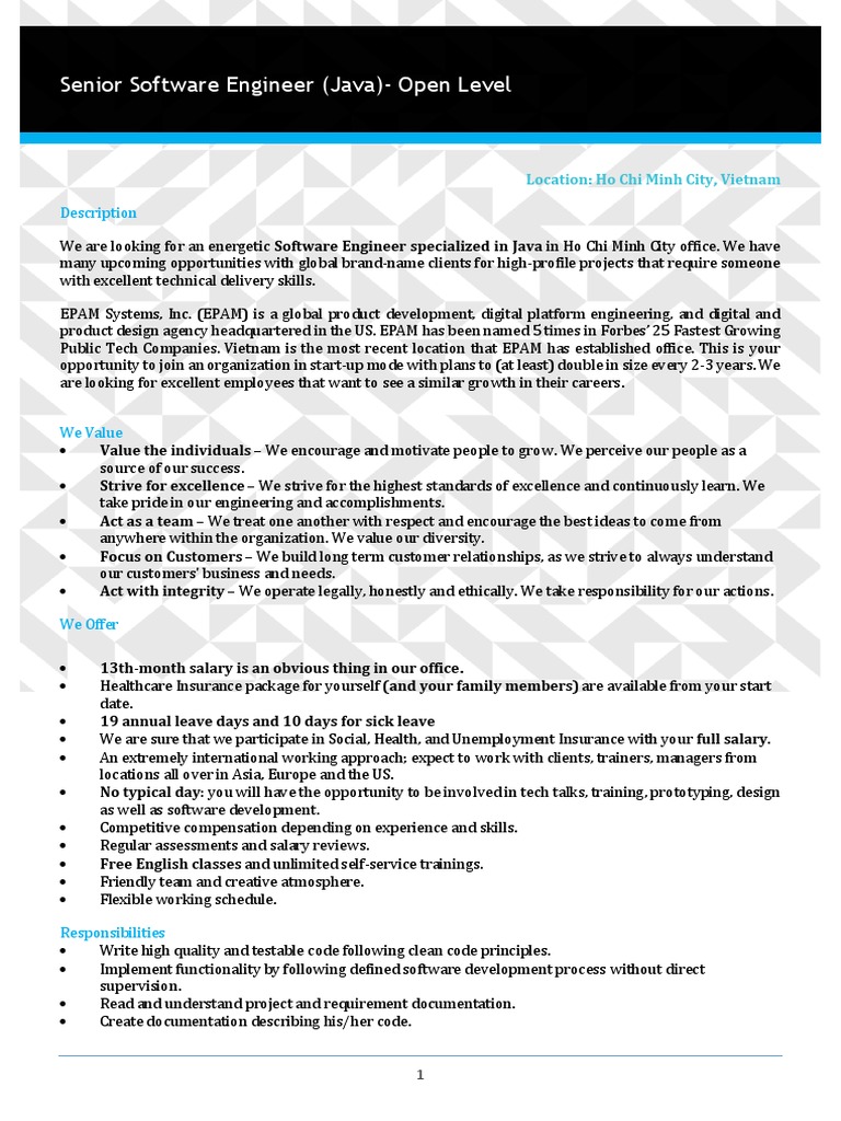 JD - Java Software Engineer - Open Level | PDF | Software | Agile ...