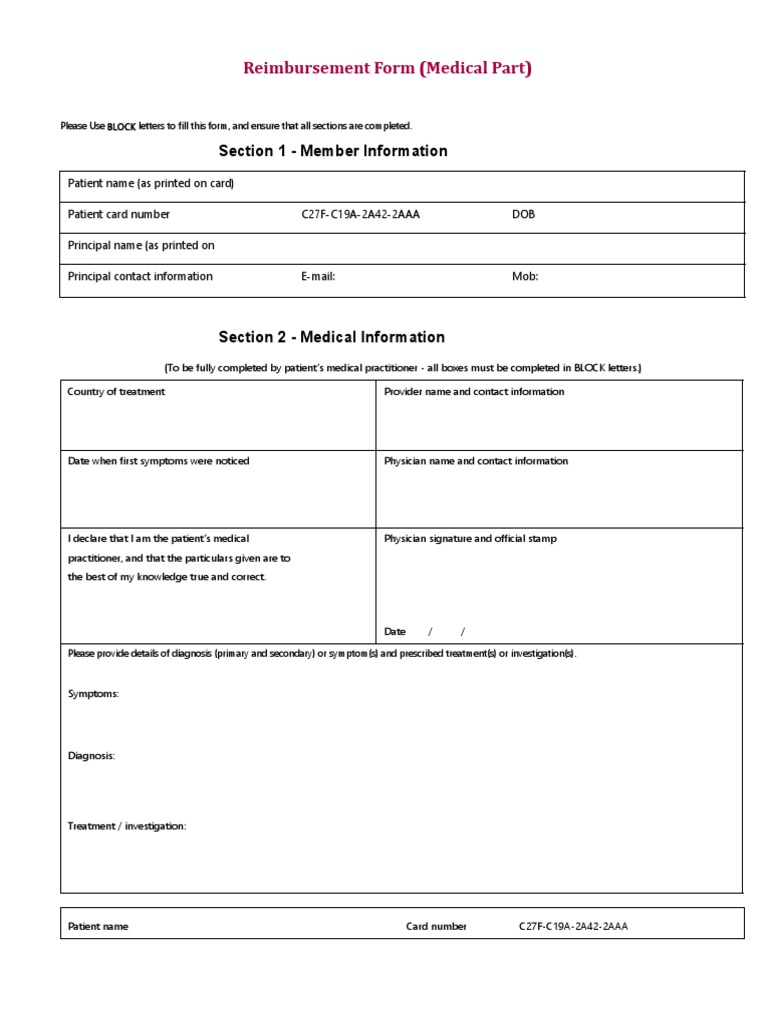Reimbursement Form (Medical Part) : Section 1 - Member Information ...