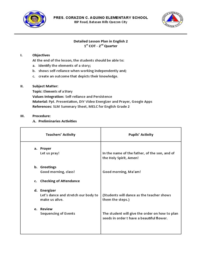 Grade 2 Story Elements Lesson Plan | PDF | Cognition | Behavior ...