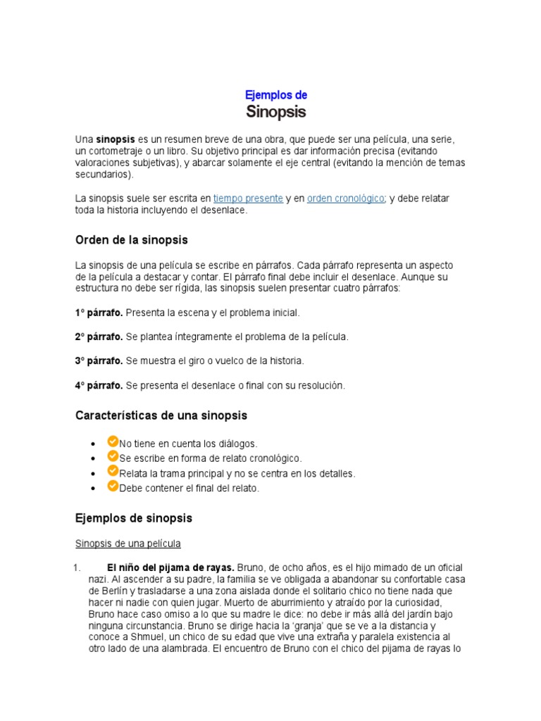 Ejemplos de Sinopsis | PDF