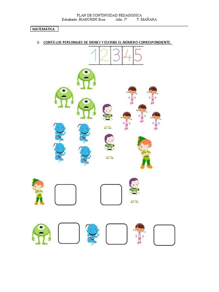 MATEMÁTICA Conteo, Numeracion Mickey | PDF