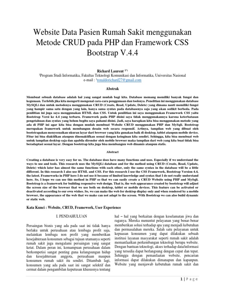 Jurnal Informatika (Website Rumah Sakit CRUD X Bootstrap) | PDF