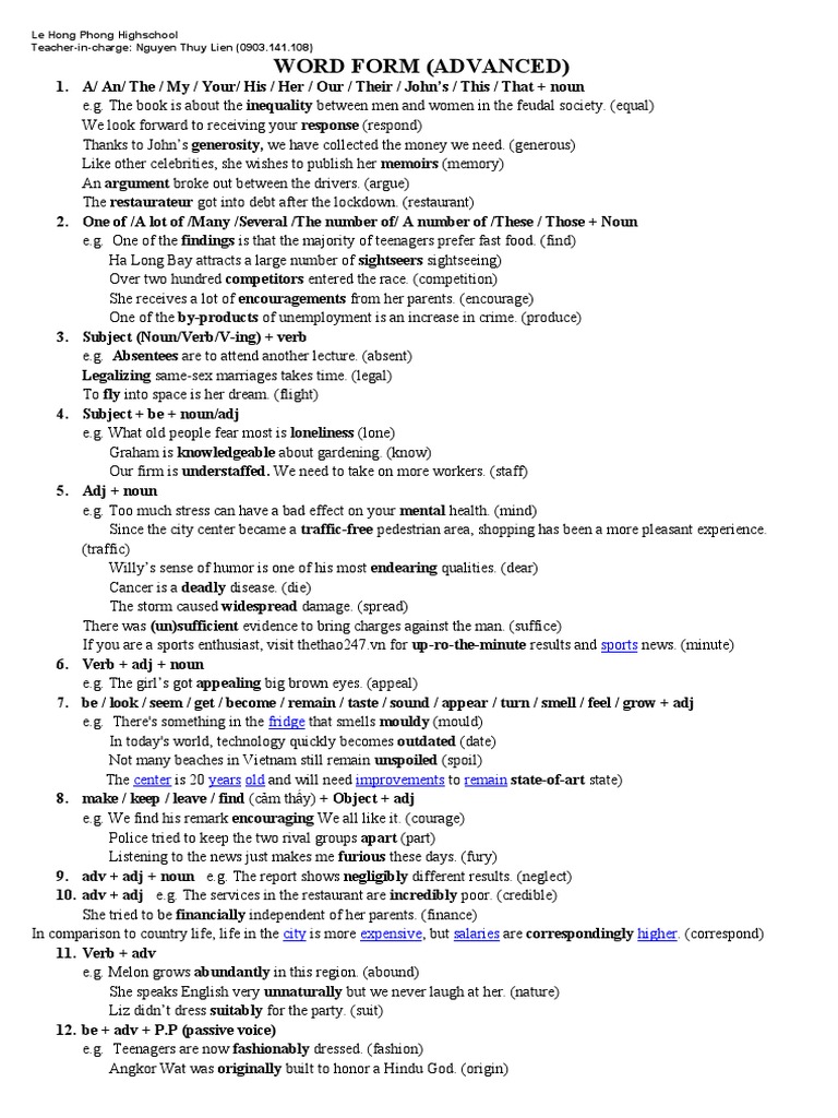 WORD FORM (Theory - ADVANCED CLASS) (2021) | PDF