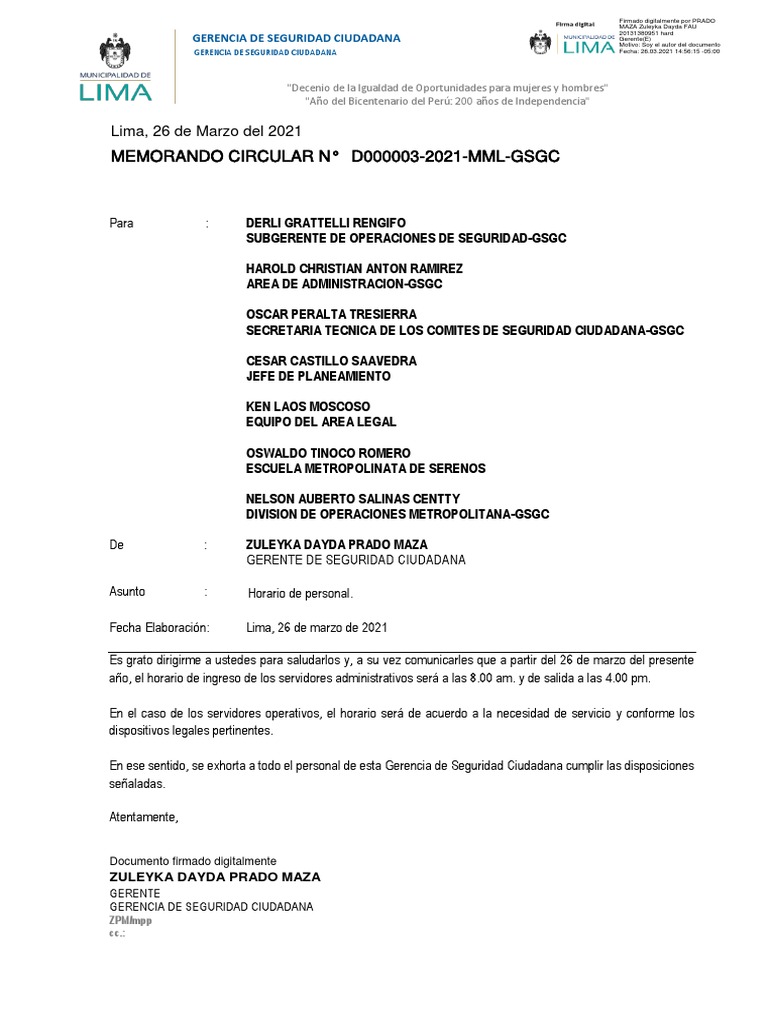 Memorando Circular-000003-2021-Gsgc | PDF | América del Sur | Perú