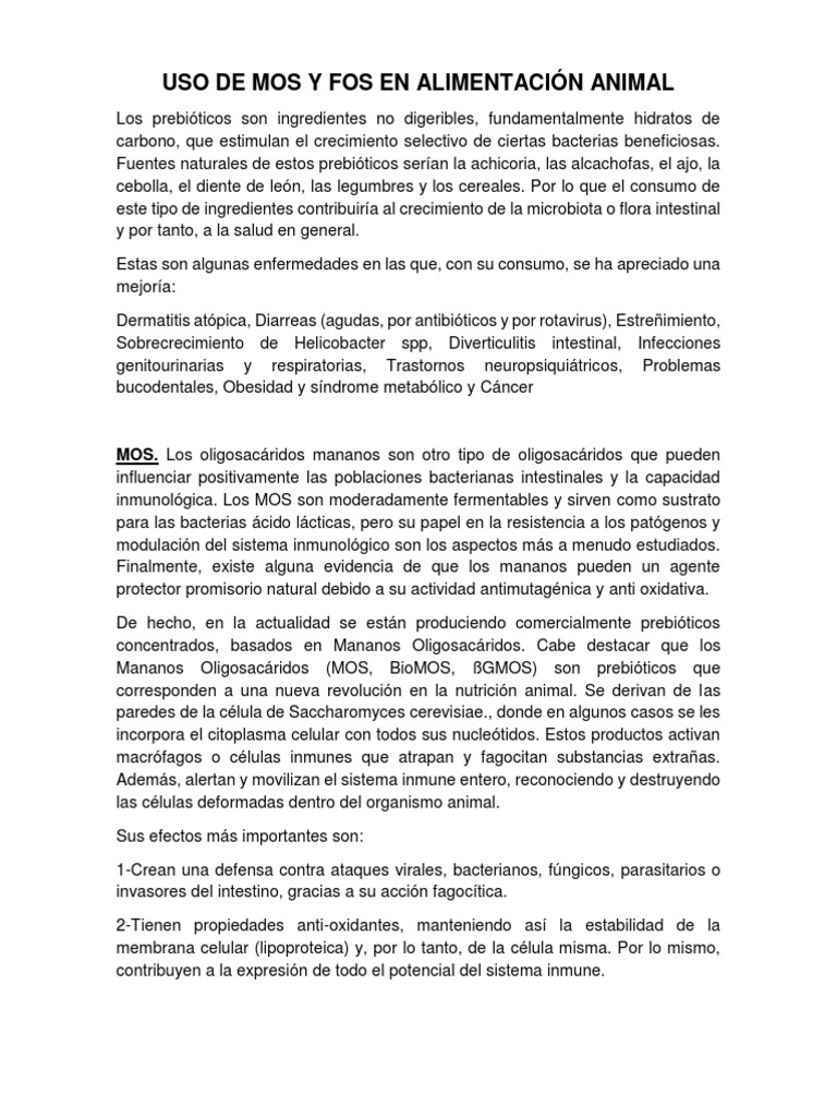 Uso de Mos y Fos en Alimentación Animal | PDF | Sistema inmune | Las ...