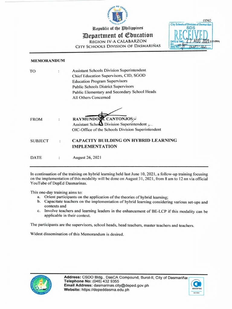 0540 - Memorandum - AUG-27-21-461 | PDF | Communication
