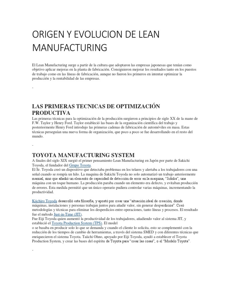 Origen Y Evolucin Del Lean Manufacturing Lean Manufacturing | PPT
