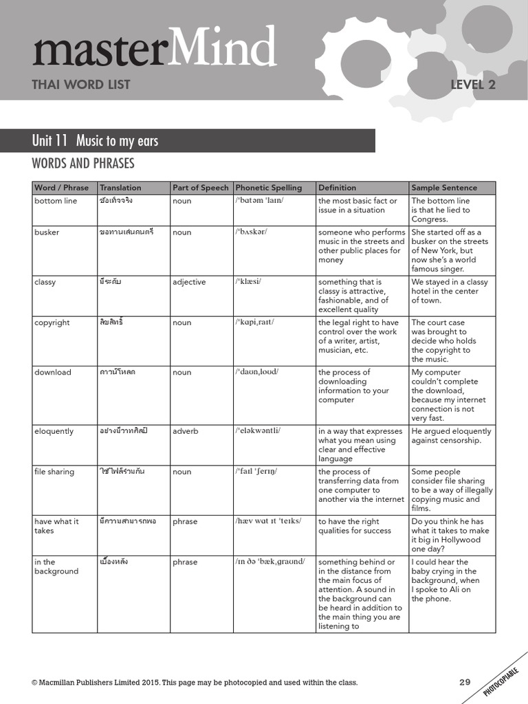 MasterMind 2 Unit 11 Wordlist - Thai | PDF | Noun | Streaming Media