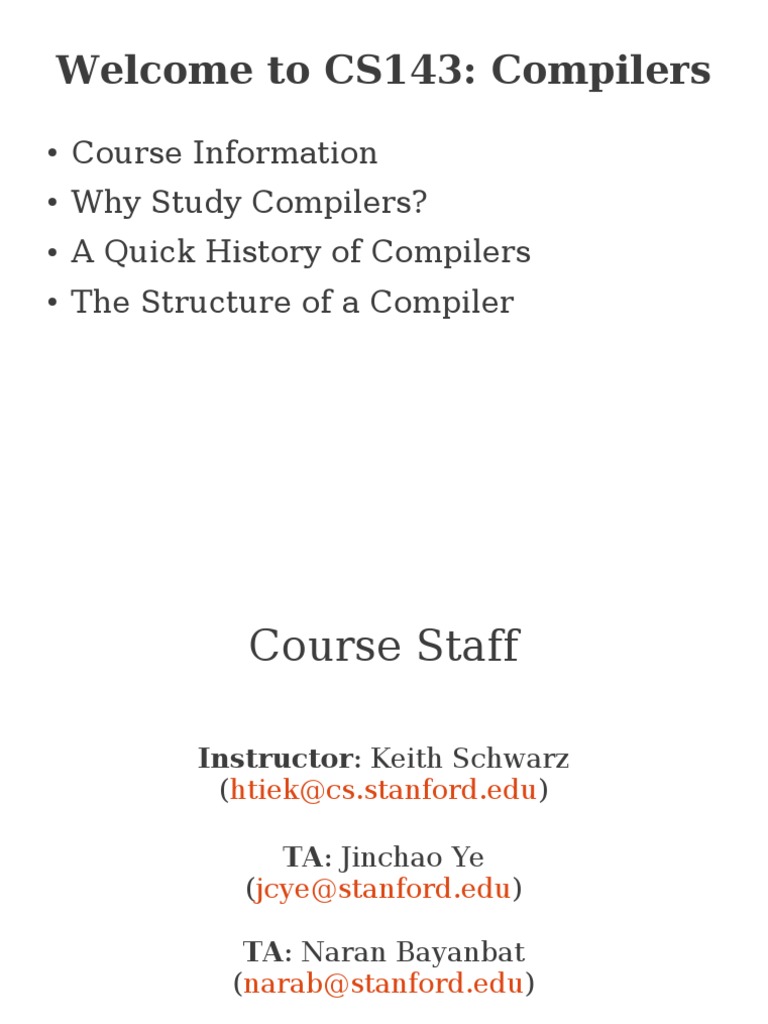 Welcome To CS143: Compilers | PDF | Compiler | Parsing