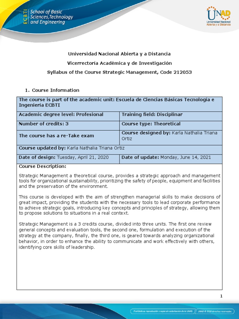 Strategic Management Syllabus | PDF | Strategic Management | Leadership