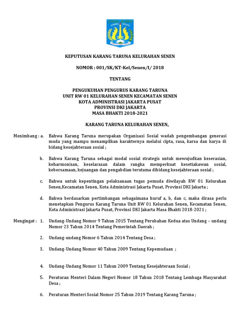 Contoh SK Karang Taruna Unit RW | PDF