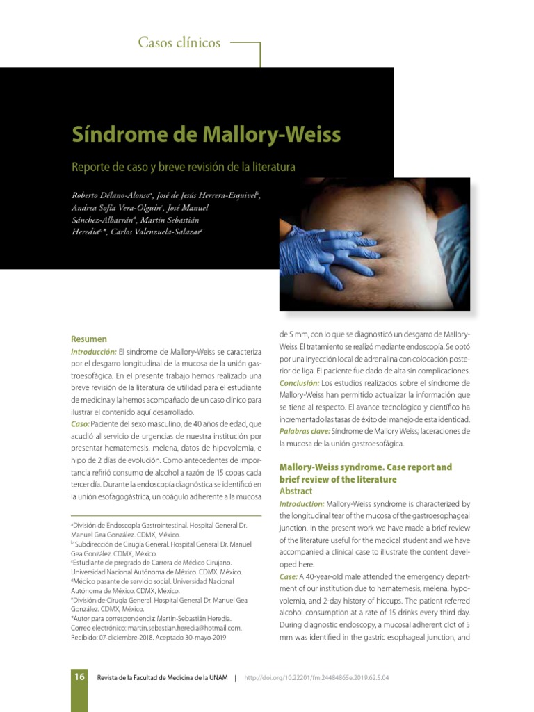 Síndrome de Mallory-Weiss: Caso y Revisión | PDF | Medicina CLINICA ...