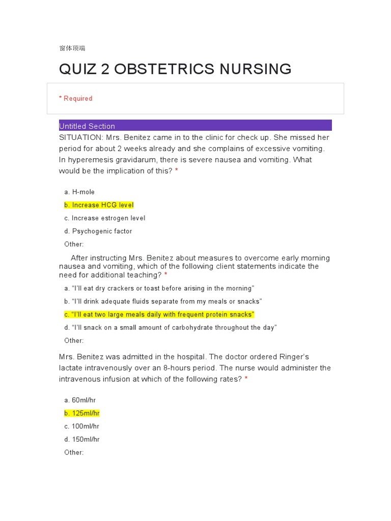 Quiz 2 Obstetrics Nursing: Untitled Section | PDF | Pregnancy | Childbirth