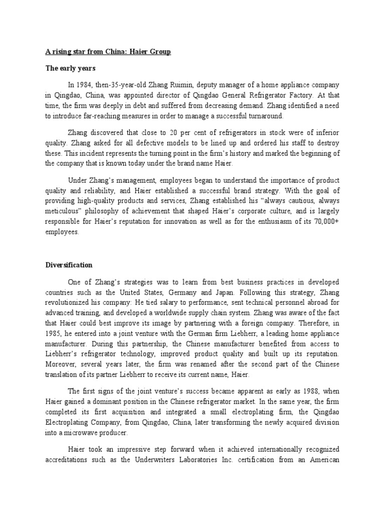 Haier Case Study - Edited Ver | PDF | Economies | Business