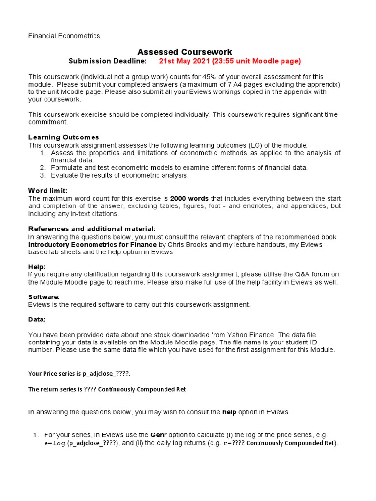 Financial Econometrics Assignment 2 2021 | PDF | Regression Analysis | Errors And Residuals