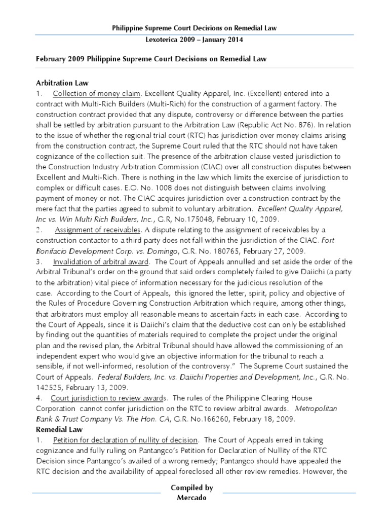 Remedial Law Philippine Supreme Court Decisions | PDF | Mandamus | Intervention (Law)