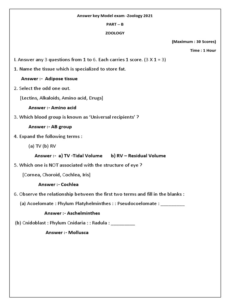 Answer Key Model Exam | PDF | Kidney | Biology
