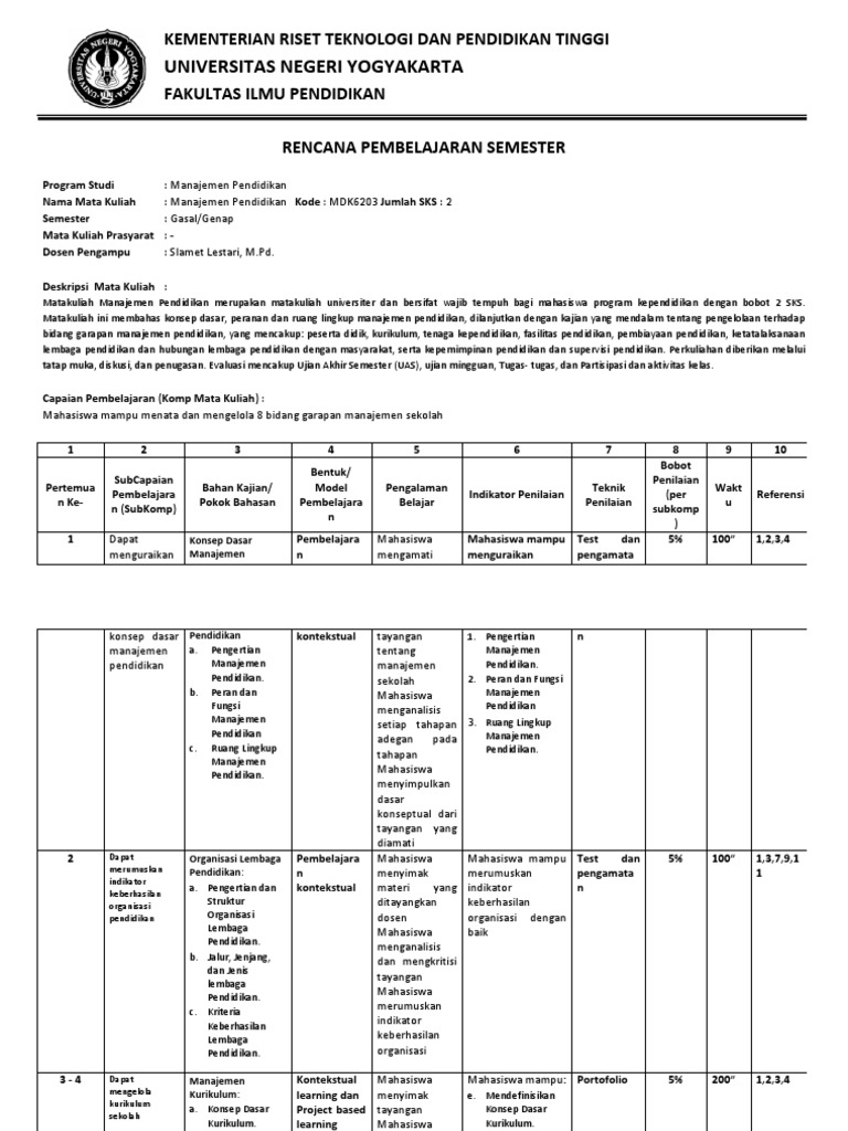 Rps Manajemen Pendidikan | PDF