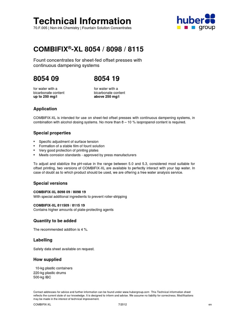 Technical Information: Combifix - XL 8054 / 8098 / 8115 | PDF