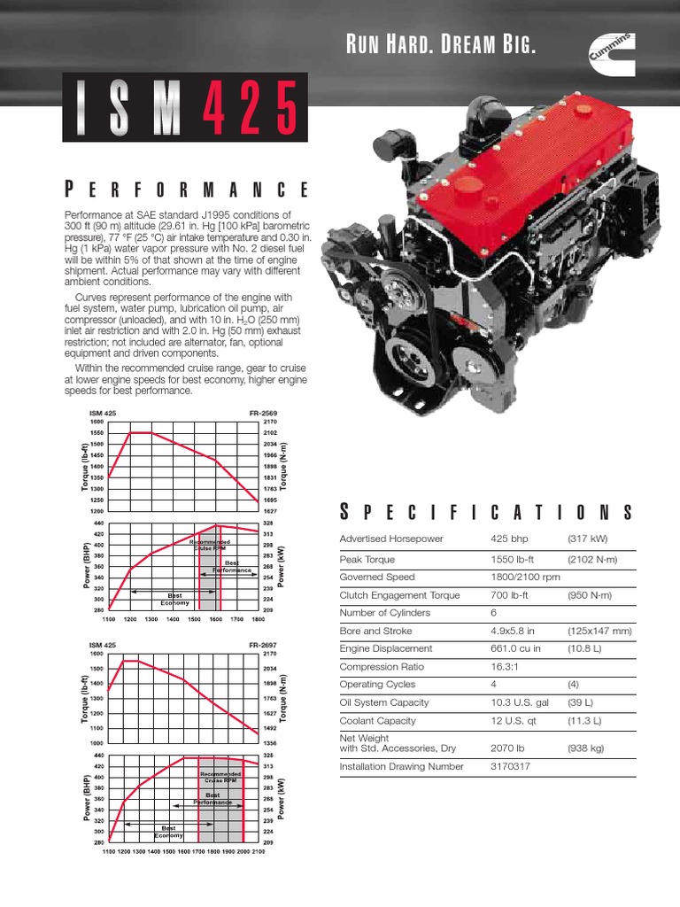 Cummins ISM 11 425hp Engine Spec Sheet | PDF | Transmission (Mechanics ...