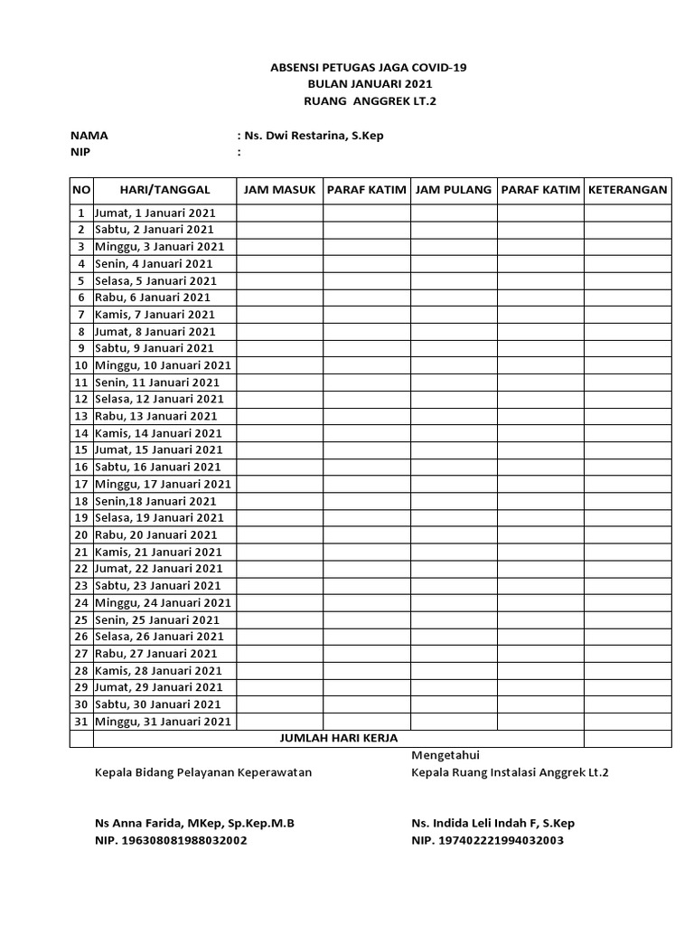 Absensi Relawan Jan-April | PDF
