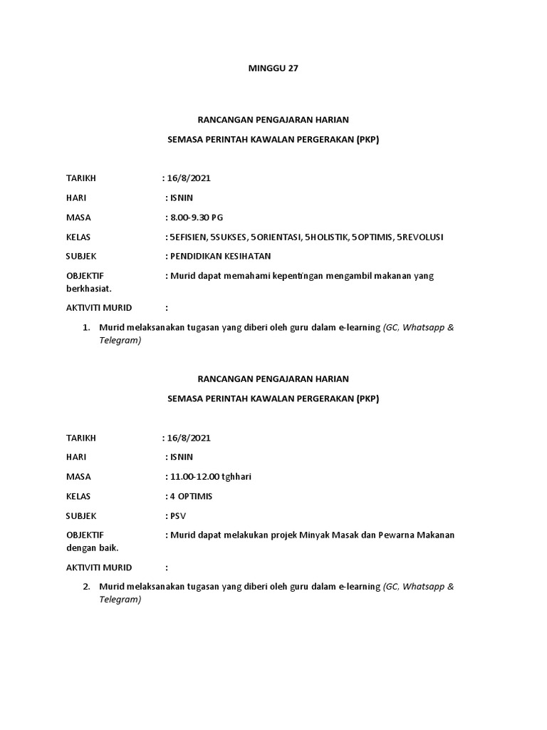 RPH PDPR Pendidikan Semasa PKP | PDF