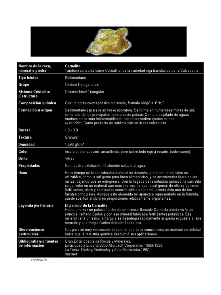 CARNALITA | PDF | Minerales | Mineralogía