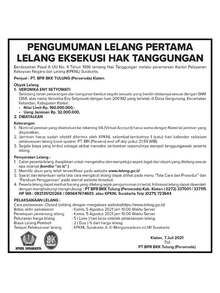 Pengumuman Lelang | PDF