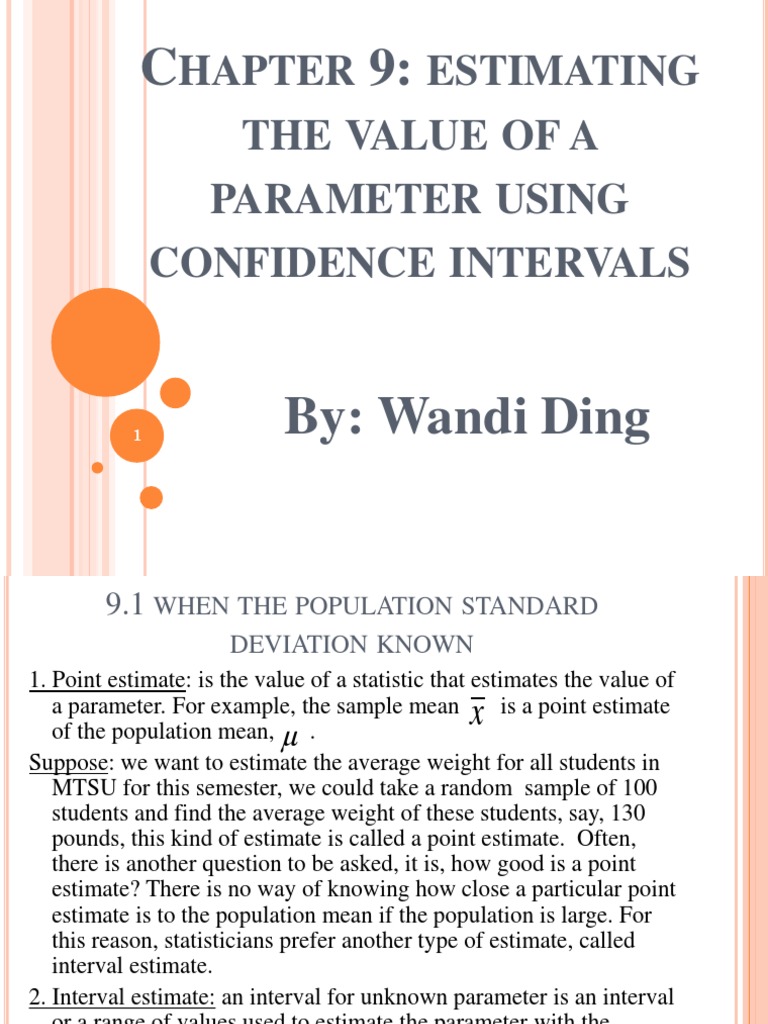 Hapter Estimating THE Value OF A Parameter Using Confidence Intervals | PDF | Confidence ...