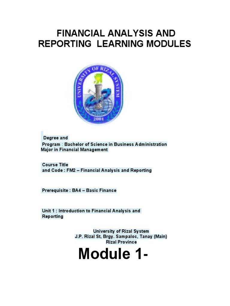 Module 1-: Financial Analysis and Reporting Learning Modules | Download ...