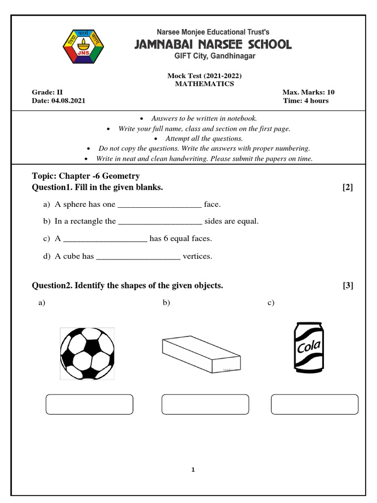 Grade 2 - Math - Mock Test | PDF