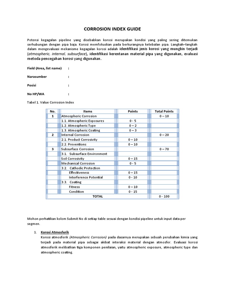 Questionnaire Corrosion Index | PDF
