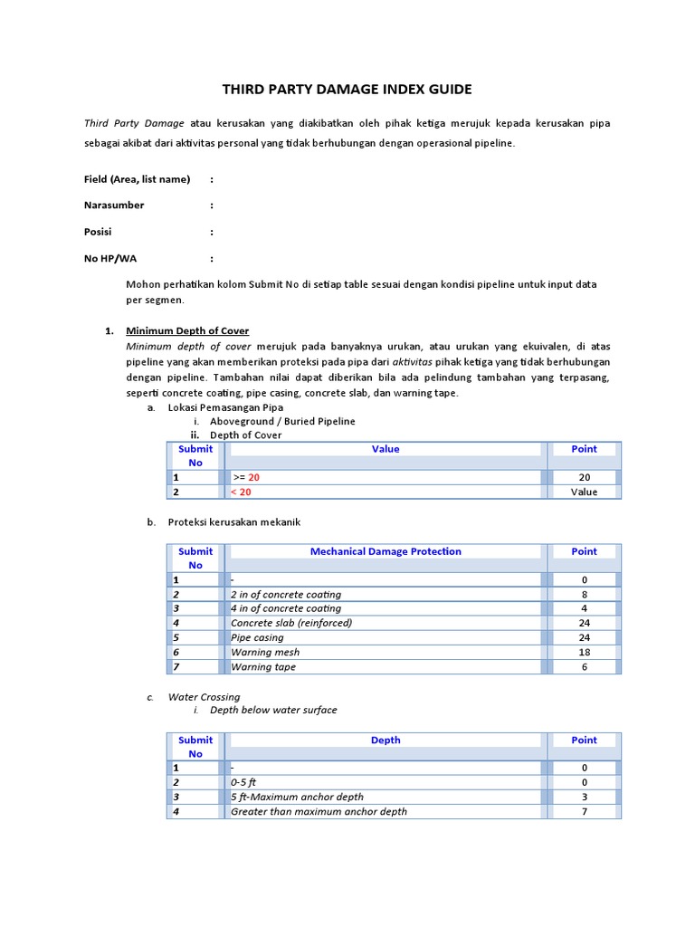 Questionnaire Third Party Damage Index | PDF