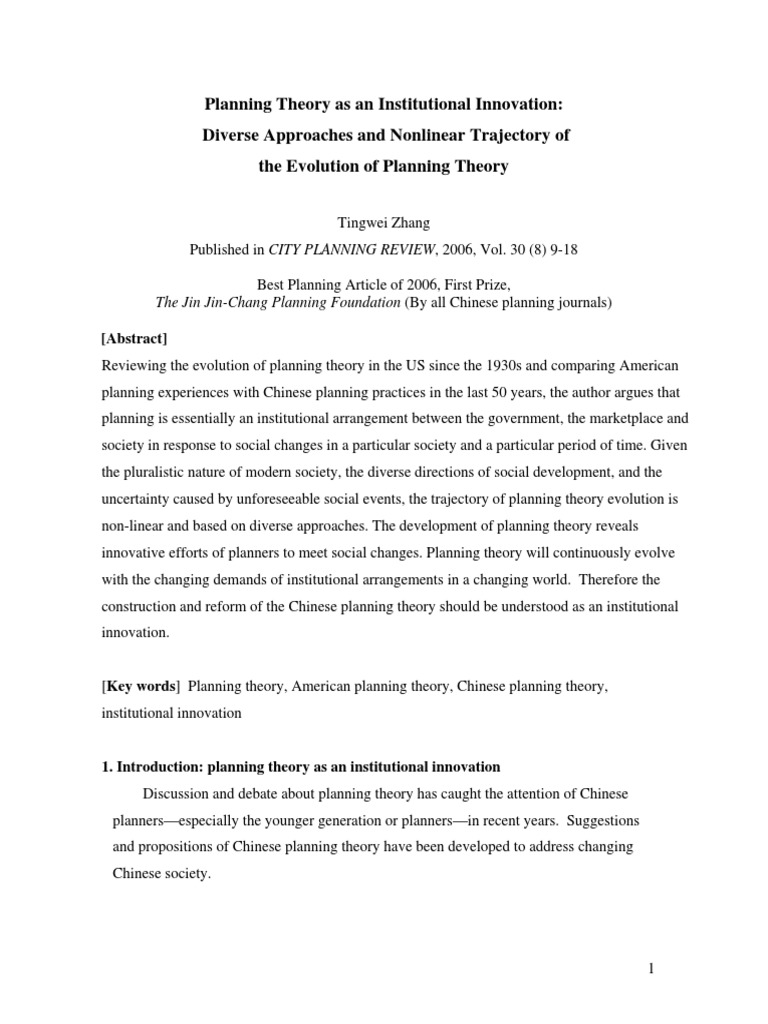 Planning Theory as an Evolutionary Process: A Review of the Nonlinear ...