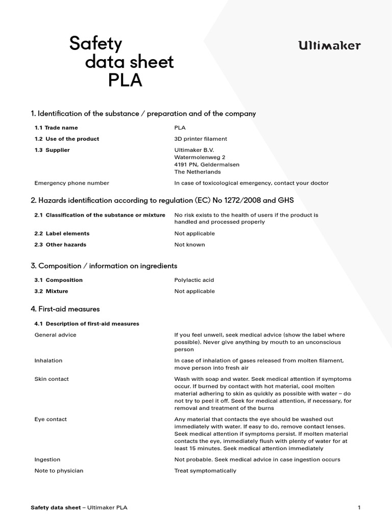 SDS PLA V3.004-En | PDF | Toxicity | Firefighting