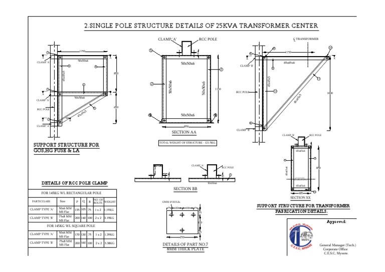5.2.single Pole Structure Details of 25kva Transformer Center | PDF