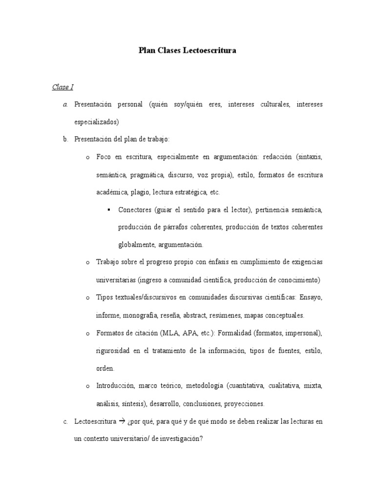 Plan Clases Lectoescritura | PDF | Escritura | Academia