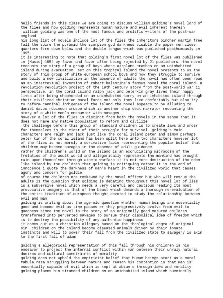 Lord of The Flies 1 | PDF | Human Nature | Social Contract