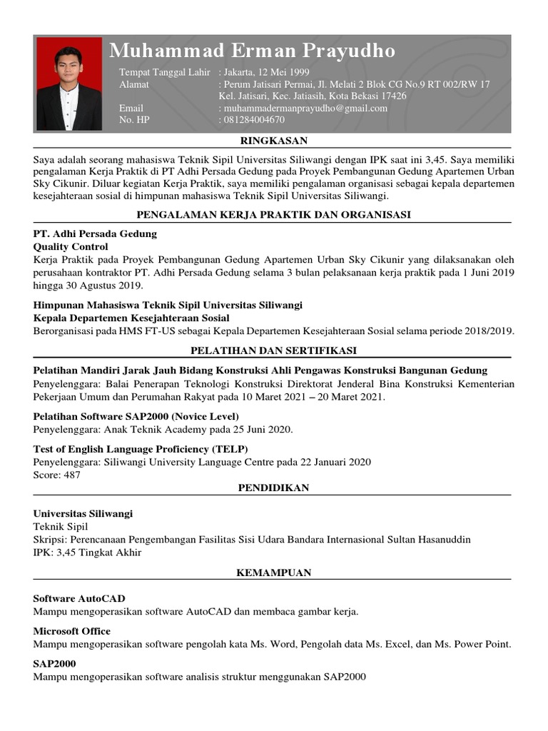 CV Muhammad Erman Prayudho | PDF