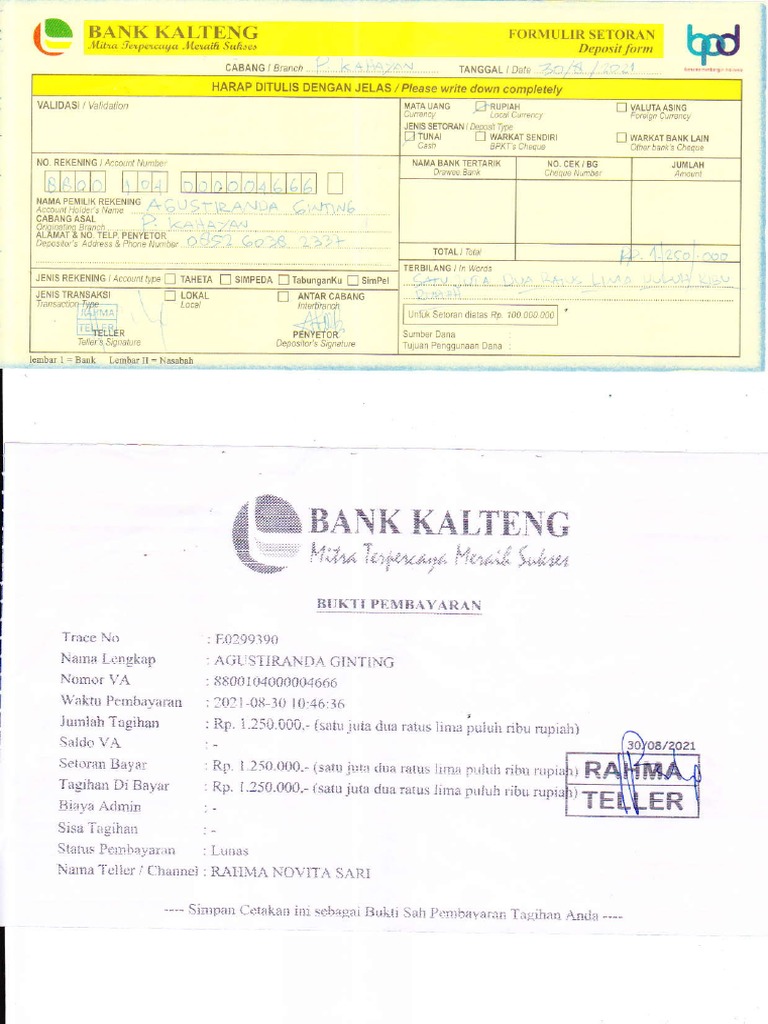 Contoh Slip Pembayaran Bank Kalteng | PDF | Teknologi & Rekayasa